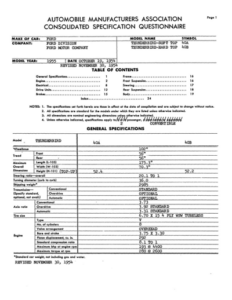 1955 Ford AMA Specification Sheets for Thunderbird -Revision ...