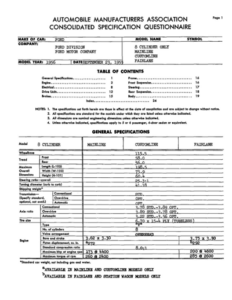 1956 Ford AMA Specification Sheets for Mainline-Customline-Fairlane ...