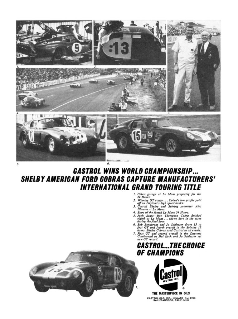 1965 Castrol Oil Ad Shelby Cobra "Shelby Cobra wins World Championship ...