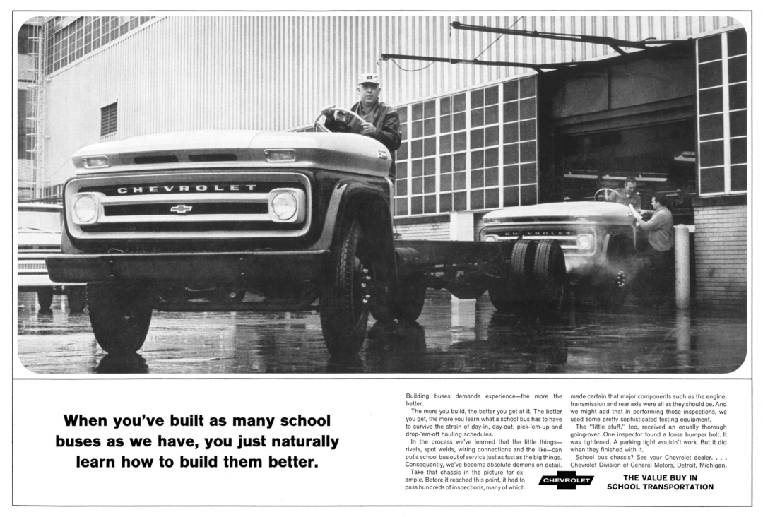 1965 Chevrolet Ad School Bus Chassis Guide "When you've built as many ...