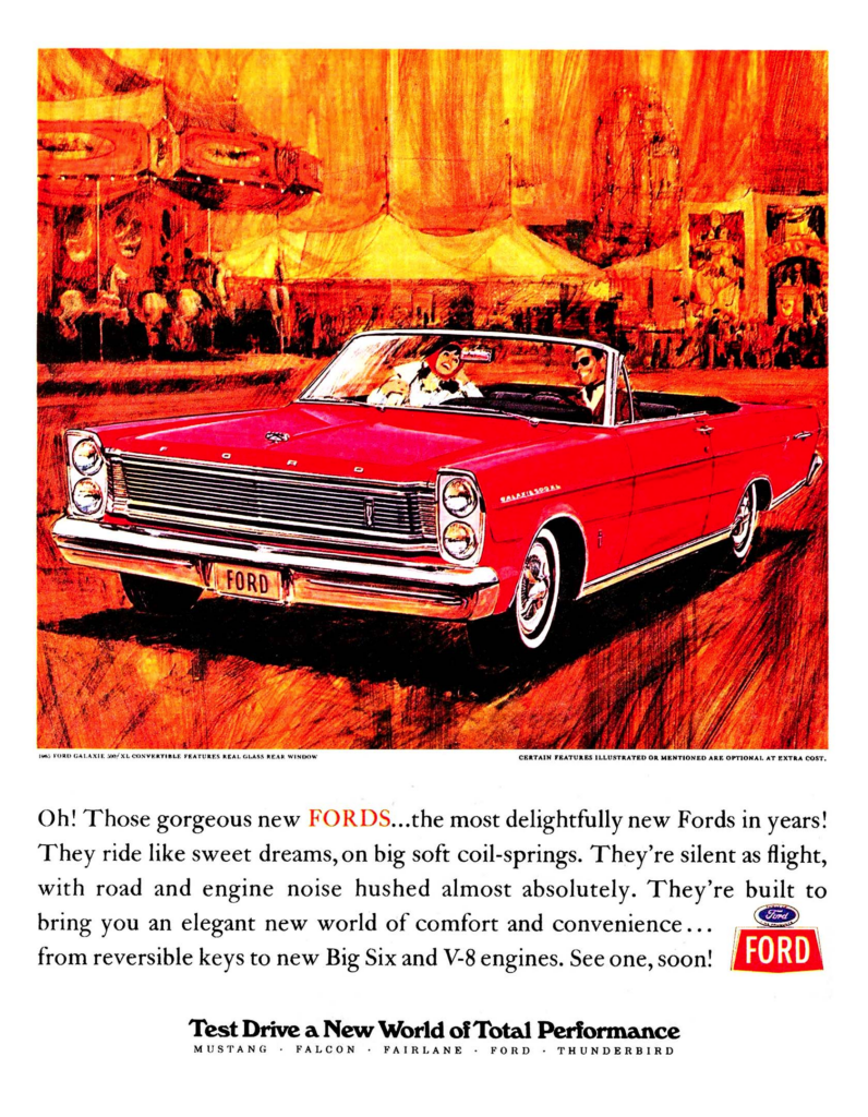 1965 Ford Ad Galaxie 500 XL Convertible "Oh those gorgeous new Fords ...