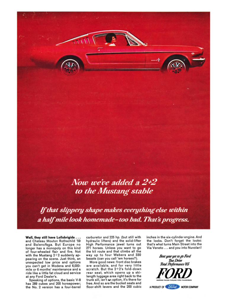 1965 Ford Ad Mustang GT "Now we've added a 2+2 to the Mustang stable ...